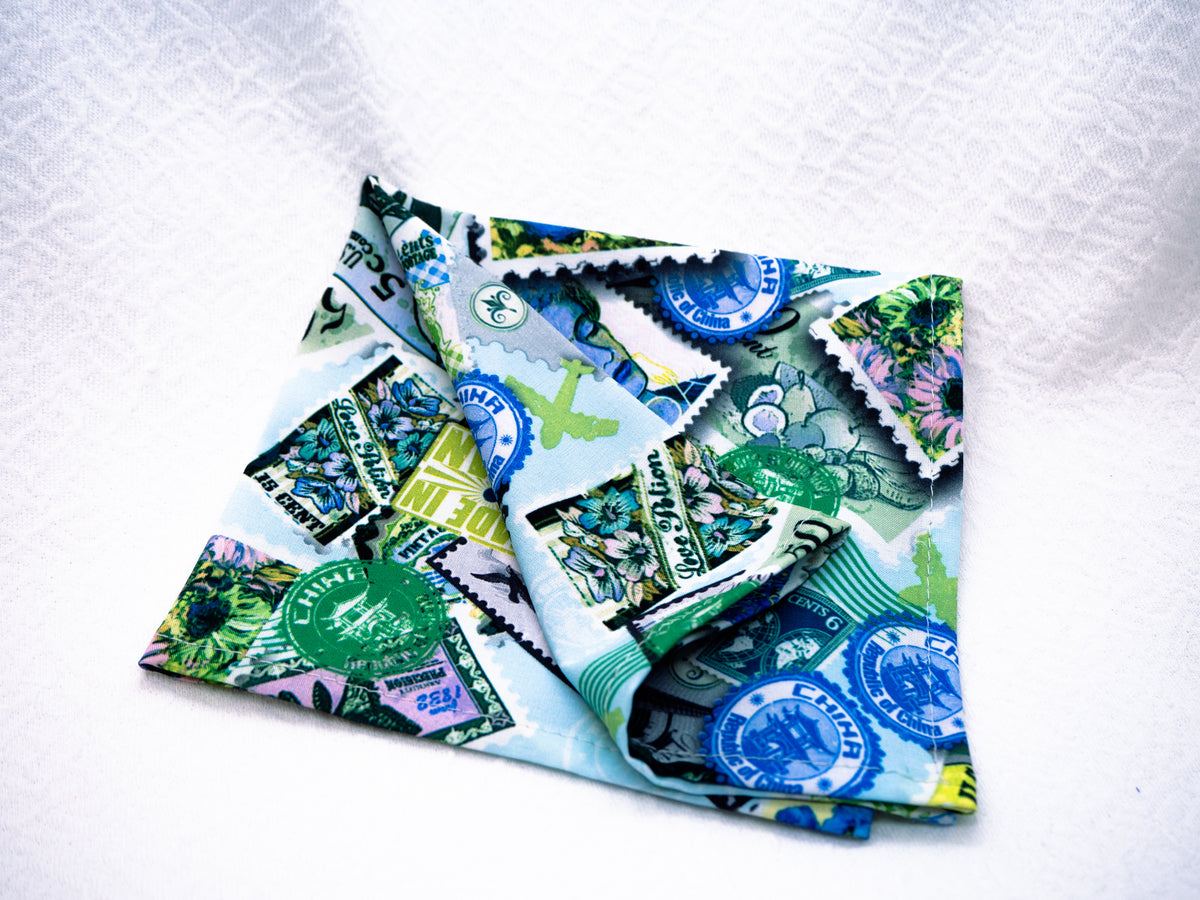 Pocket square 'Postage stamps ' | Unique handmade bow ties